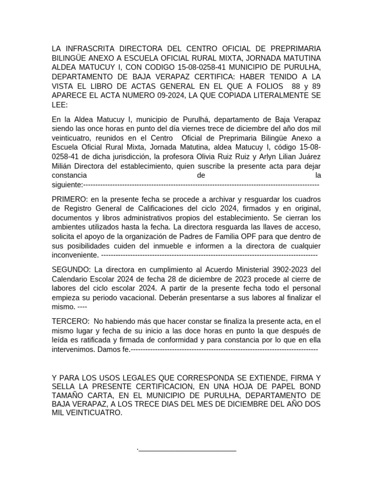 Acta Cierre Arlyn | PDF