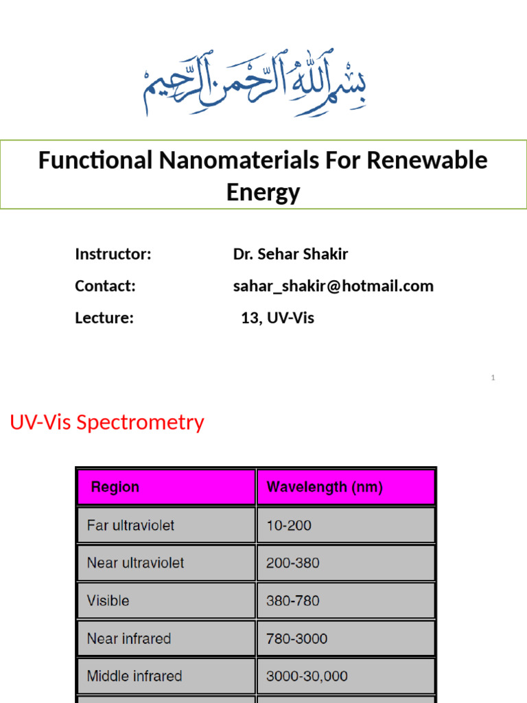 Lec 13 Functional Nanomaterials UV-Vis | PDF | Ultraviolet–Visible Spectroscopy | Absorption ...