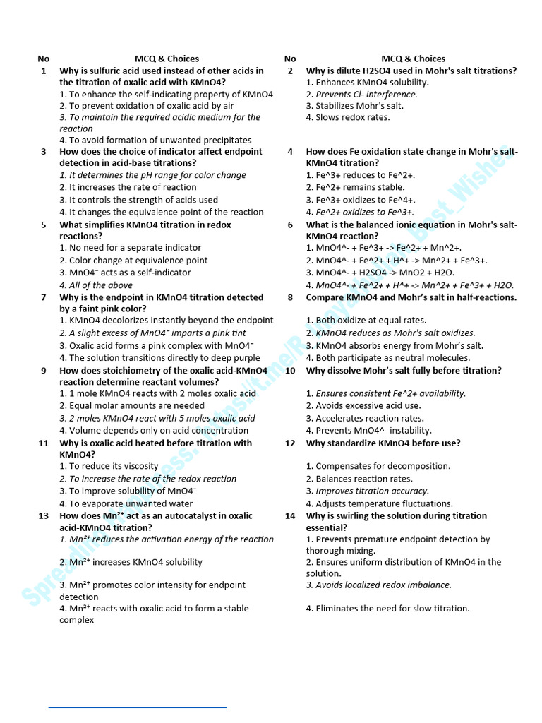 Redox Titration: KMnO4 and Indicators | PDF | Titration | Chemistry