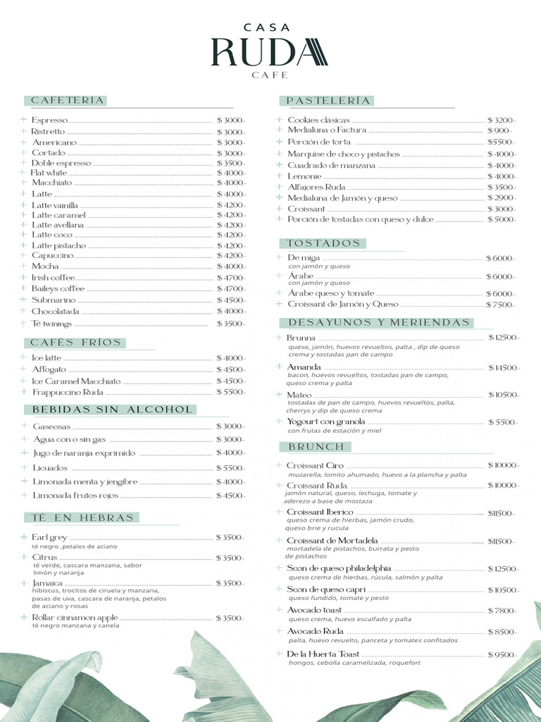 Menu Cafe Ruda DIA - Con Precio | PDF | ensalada | Alimentos