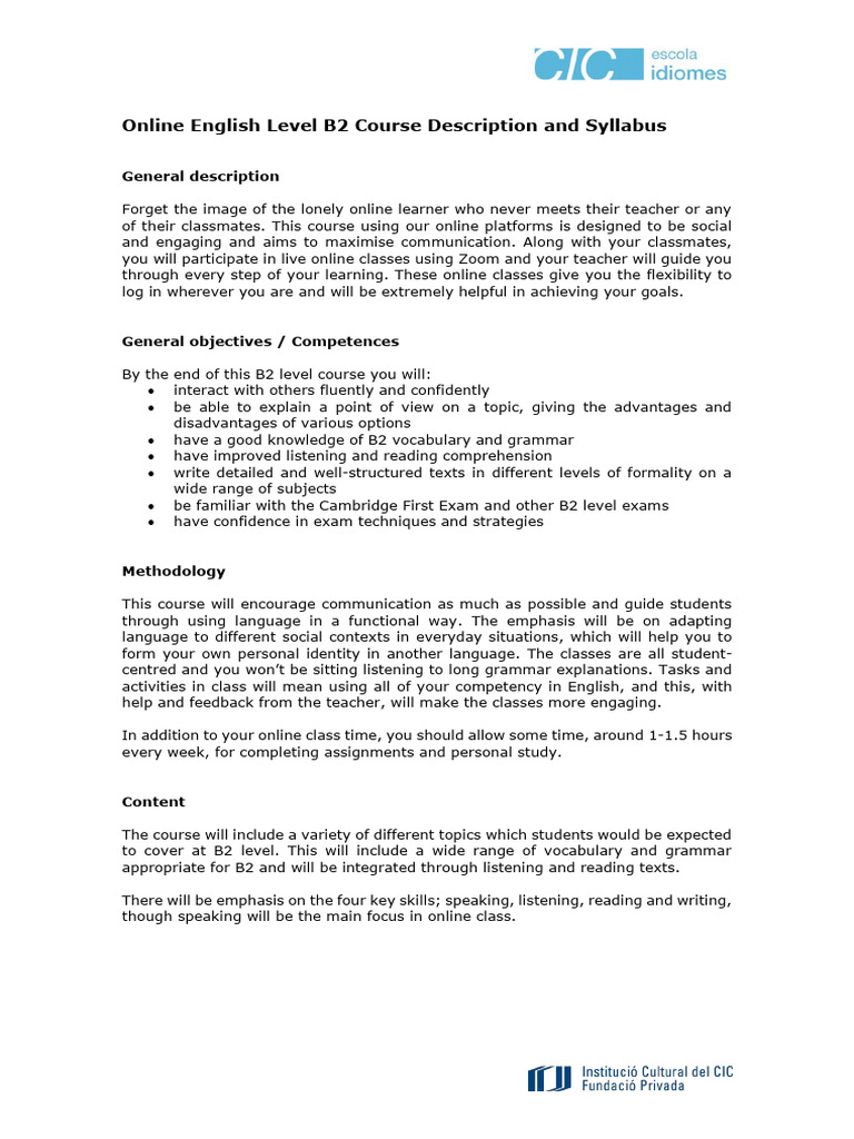 ESL B2-English-course-description | PDF | Educational Assessment | Teachers