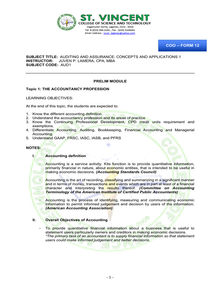 Lamera Aud1 Prelim Module | PDF | International Financial Reporting ...