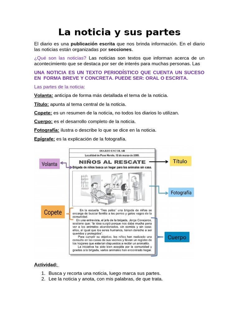 Partes de una Noticia para Niños | PDF | Adjetivo