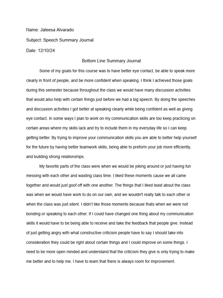 Bottom Line Summary Journal | PDF