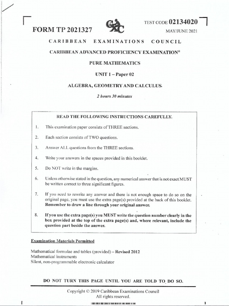 Pure Maths 2021 U1 P2 | PDF