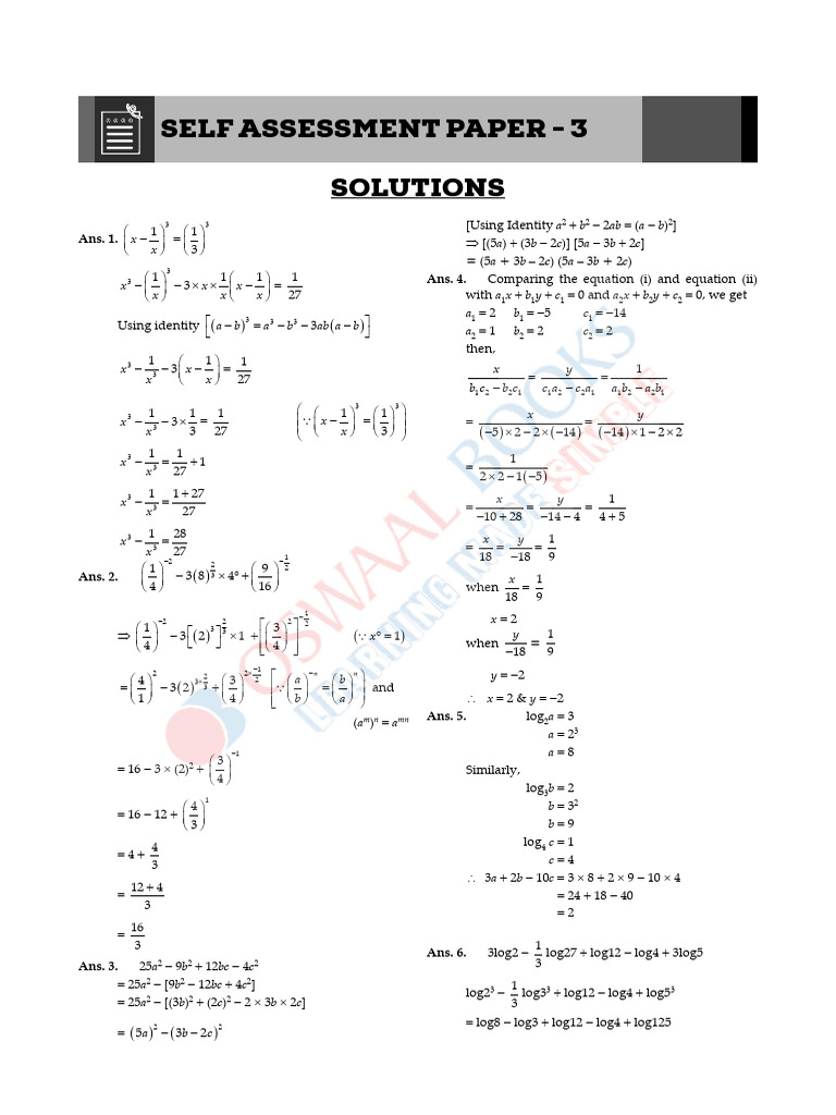 Self Assessment Solutions for Math | PDF