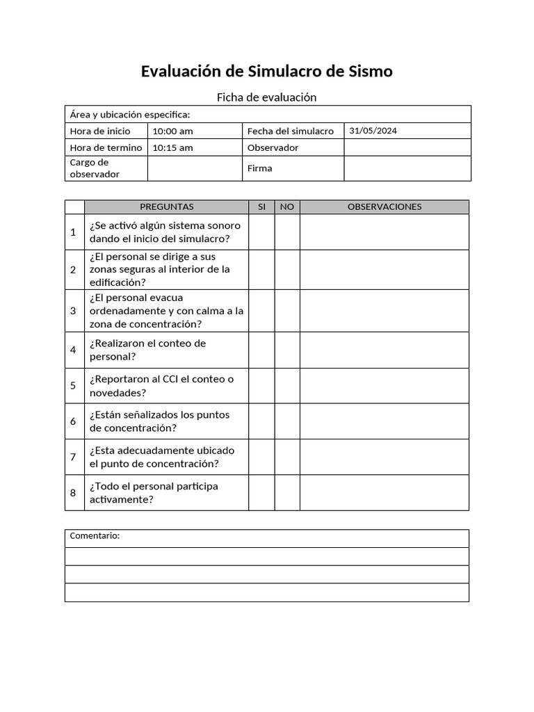 Formato de Evaluacion de Simulacro-1 | PDF