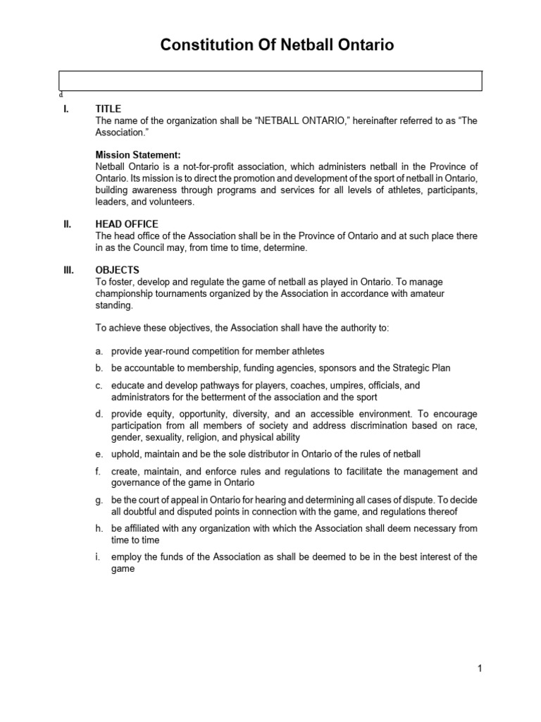 Constitution of Netball Ontario | PDF | Quorum | Appeal