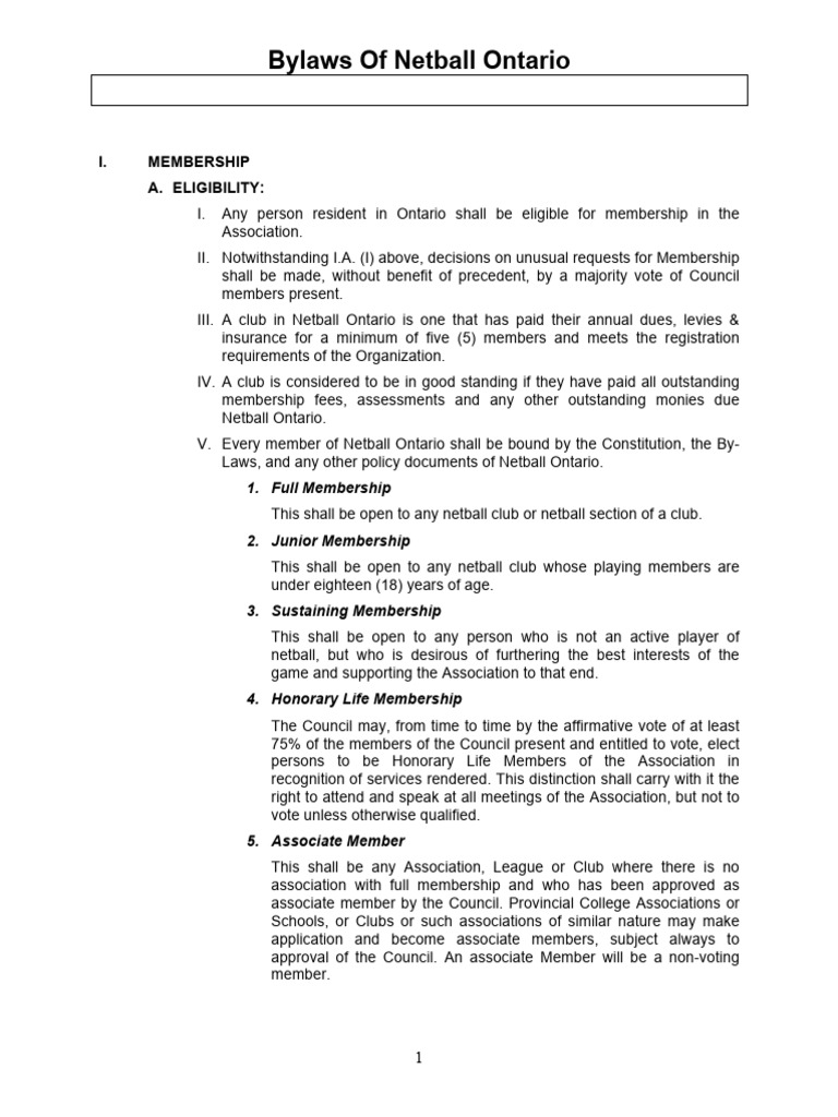 Netball Ontario Membership Bylaws | PDF | Banks | Committee