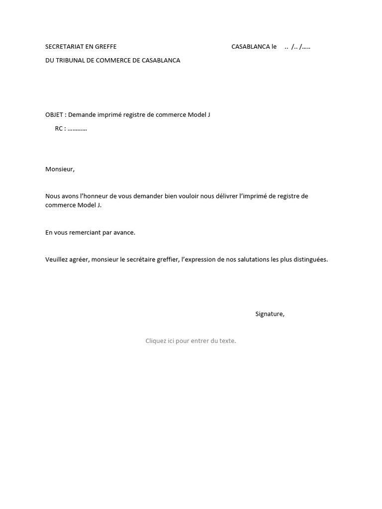 Demande d'Imprimé Registre Commerce | PDF