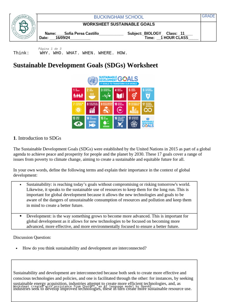 Worksheet Sustainable Goals | PDF | Sustainability | Environment