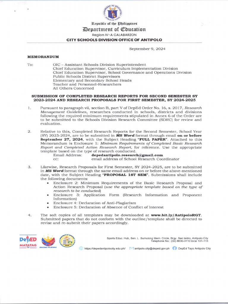 Submission of Completed Research Reports For Second Semester Sy 2023 ...