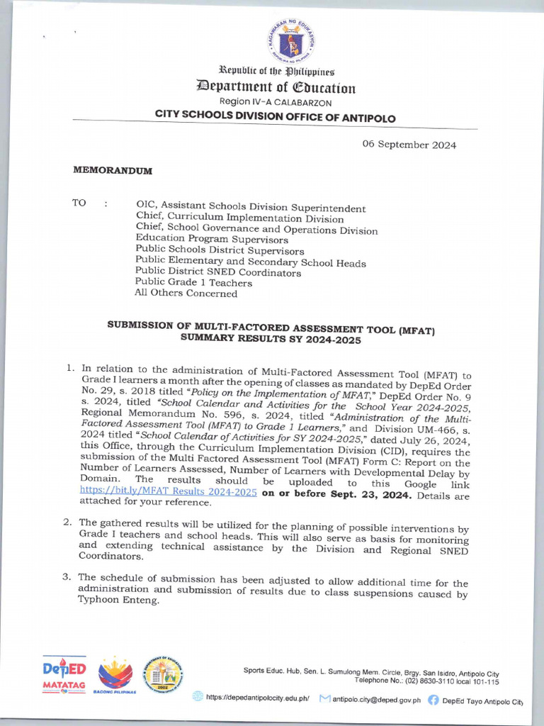 Submission of Multi Factored Assessment Tool Mfat Summary Results Sy ...