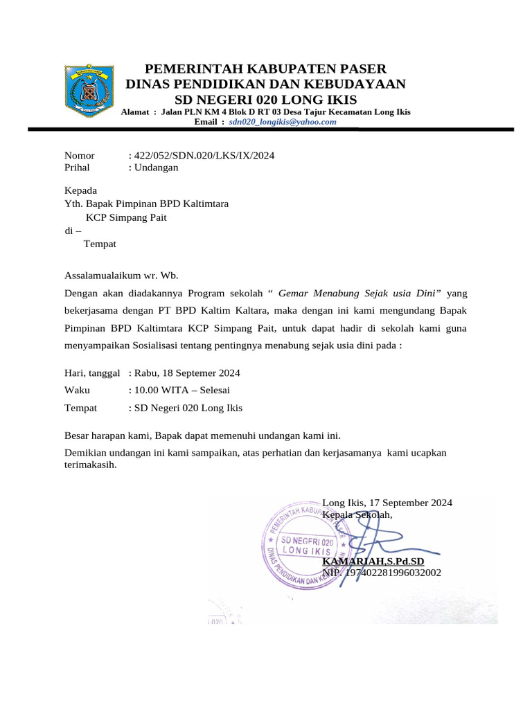 Undangan Untuk Pimpinan BPD | PDF