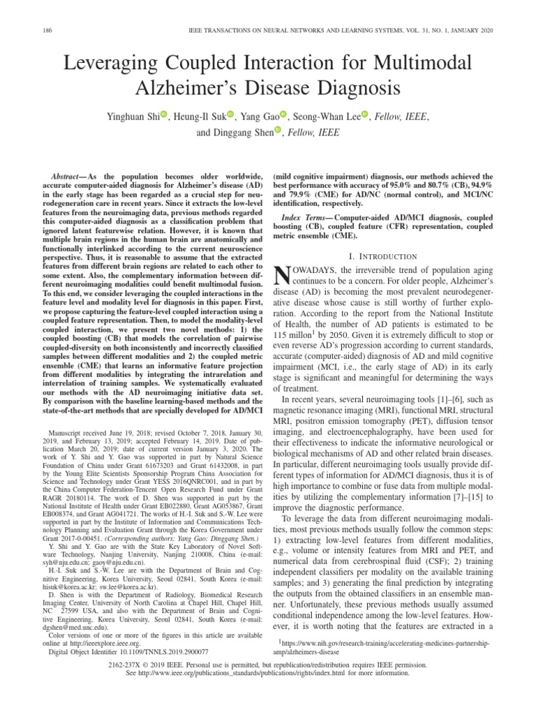 Leveraging Coupled Interaction For Multimodal Alzheimers Disease Diagnosis | PDF | Medical ...