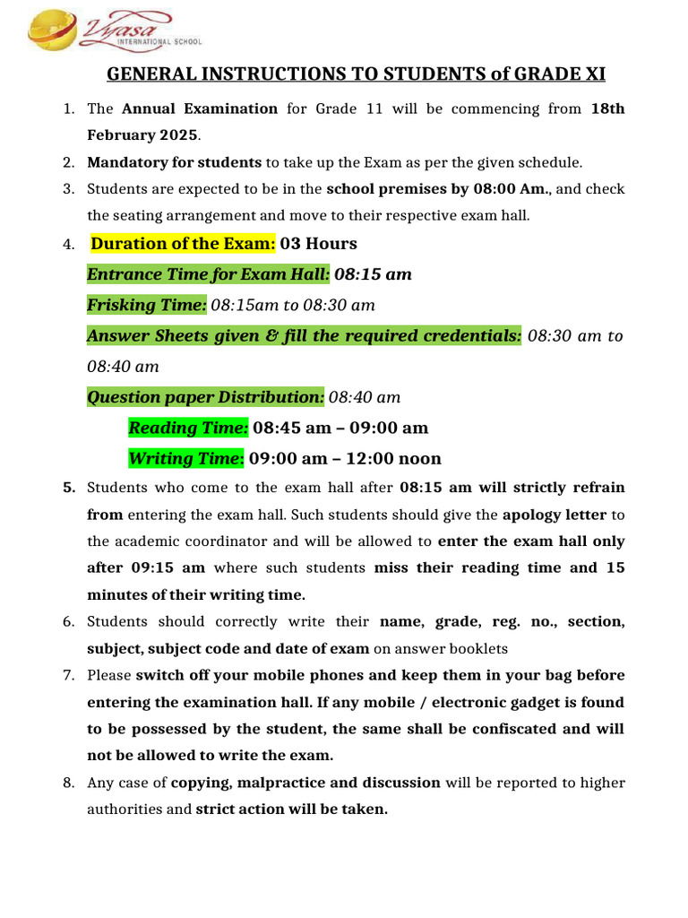 1405_General_Instructions_for_Gr_11_students | PDF | Qualifications