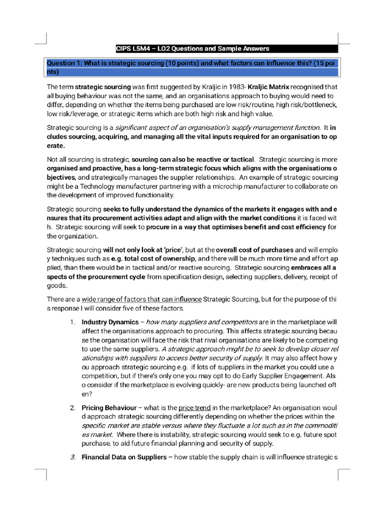 CIPS L5M4 - LO2 Questions and Sample Answers - Phoenix | PDF