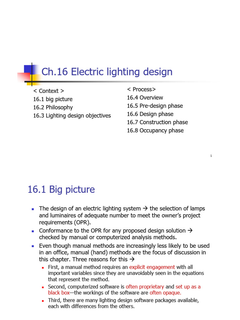 Week 10 Ch16-1 Electric Lighting Design | PDF | Lighting | Contrast (Vision)