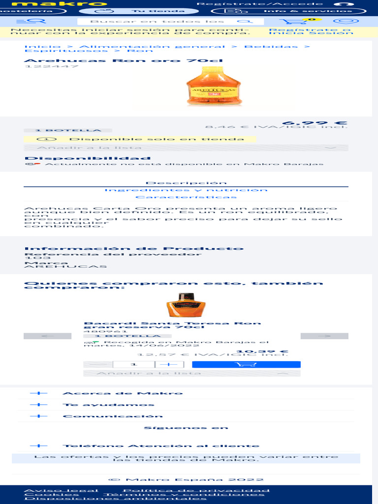 Arehucas Ron Oro 70cl Makro | PDF