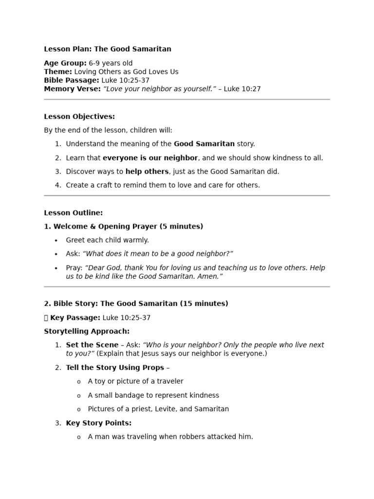 Good Samaritan Lesson Plan for Kids | PDF
