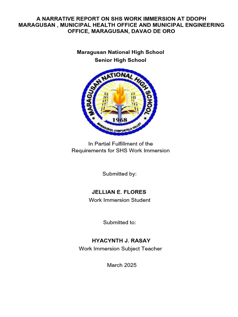 SHS Work Immersion Report | PDF | Health Care | Patient