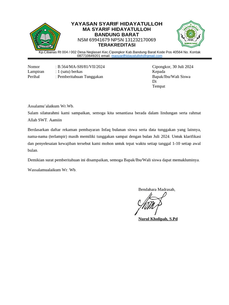 Surat Pemberitahuan Tunggakan | PDF