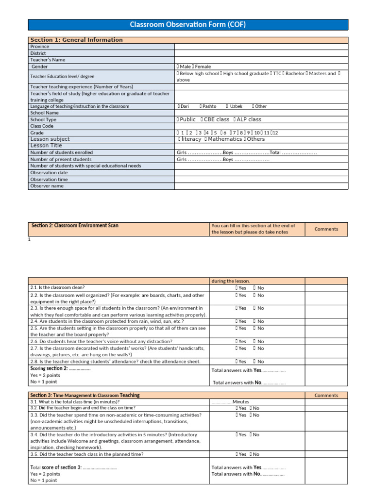 Classroom Observation Form - English - Revised Version - June 23 | PDF | Teachers | Lesson Plan