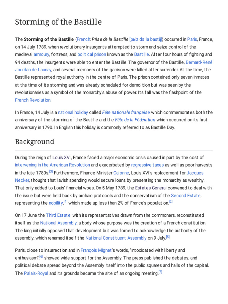 Storming of The Bastille - Wikipedia | PDF | French Revolution | French ...