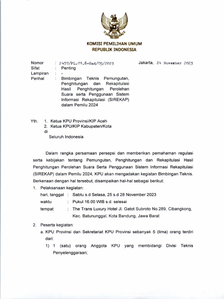 2457 Undangan Ketua KPD Ketua KPU Provinsi KIP Aceh Ketua KPU KIP ...