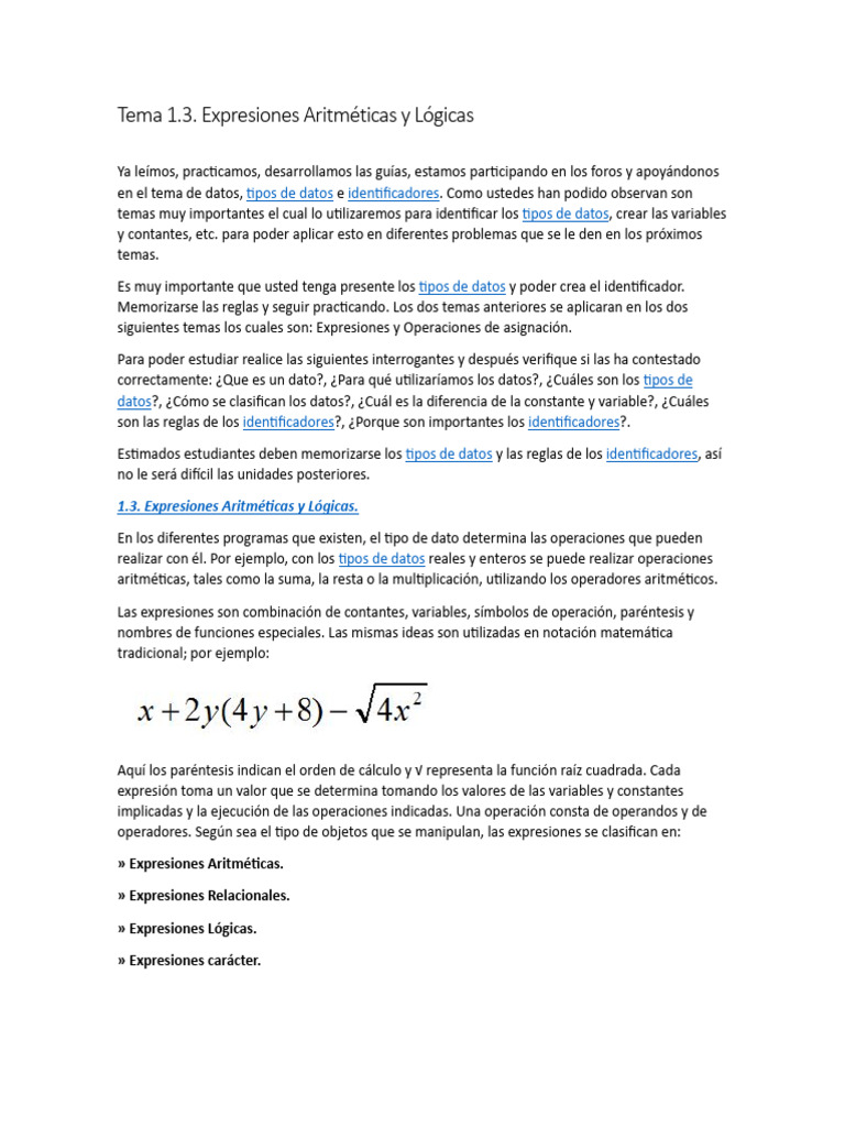 Expresiones Aritméticas y Lógicas en Programación | PDF | División (Matemáticas) | Aritmética