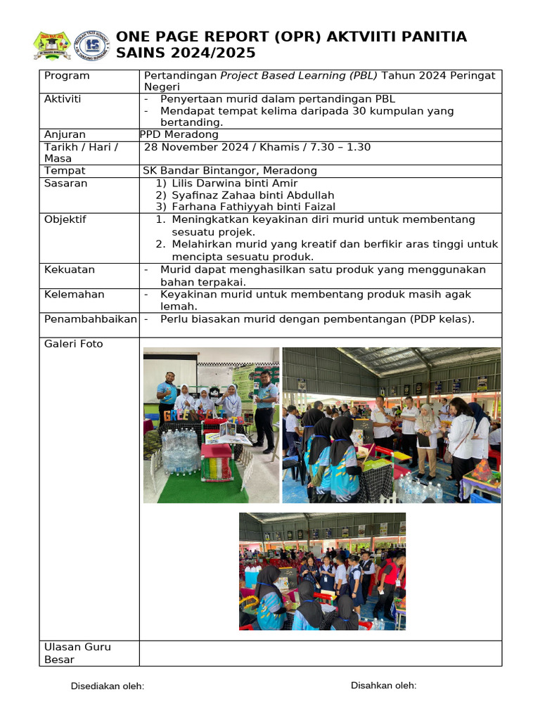 Opr Selaras SKTB 2025 Pertandingan PBL | PDF