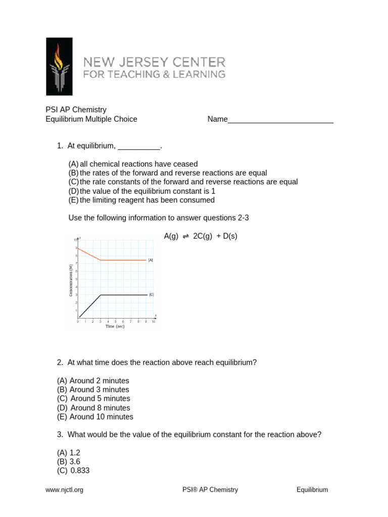 Ap Chem - Equilibrium Multiple Choice Review - 2018 02 09 | PDF ...