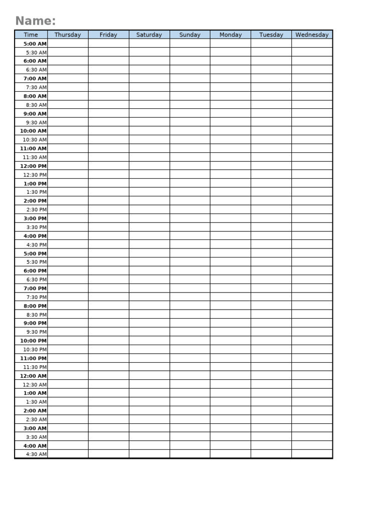 7-Day Schedule Grid | PDF