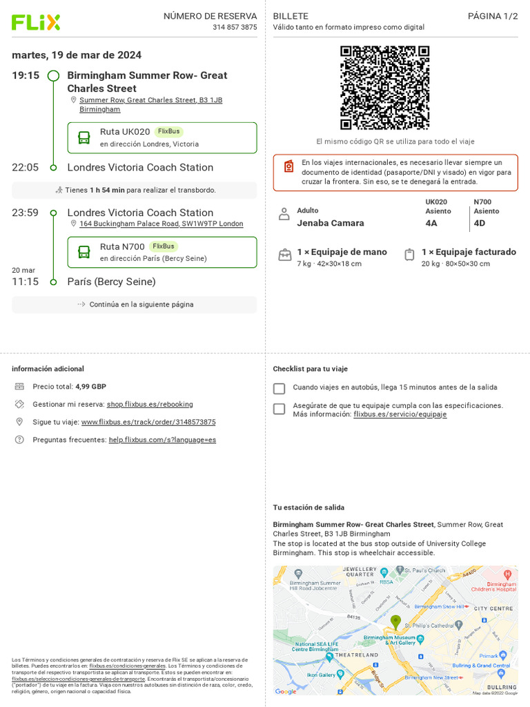 Itinerario de Viaje en FlixBus: UK a París | PDF | Control de acceso ...