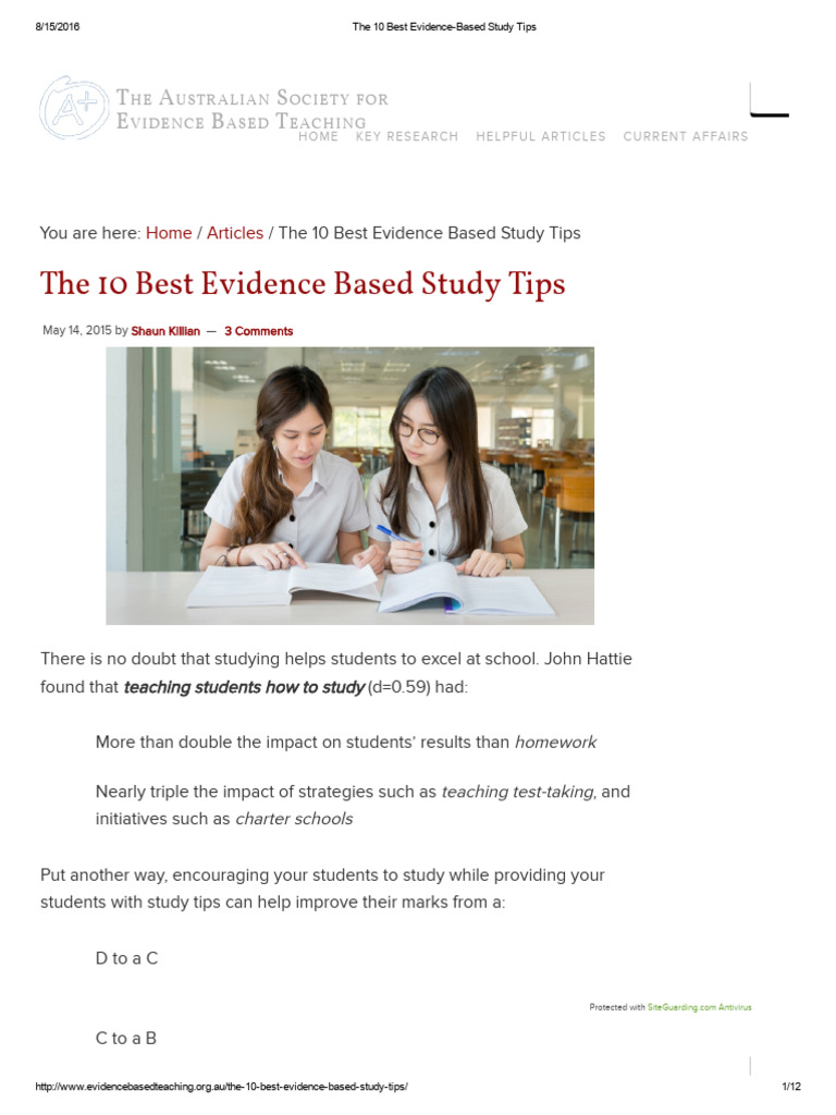 The 10 Best Evidence-Based Study Tips | PDF | Psychology | Cognitive ...
