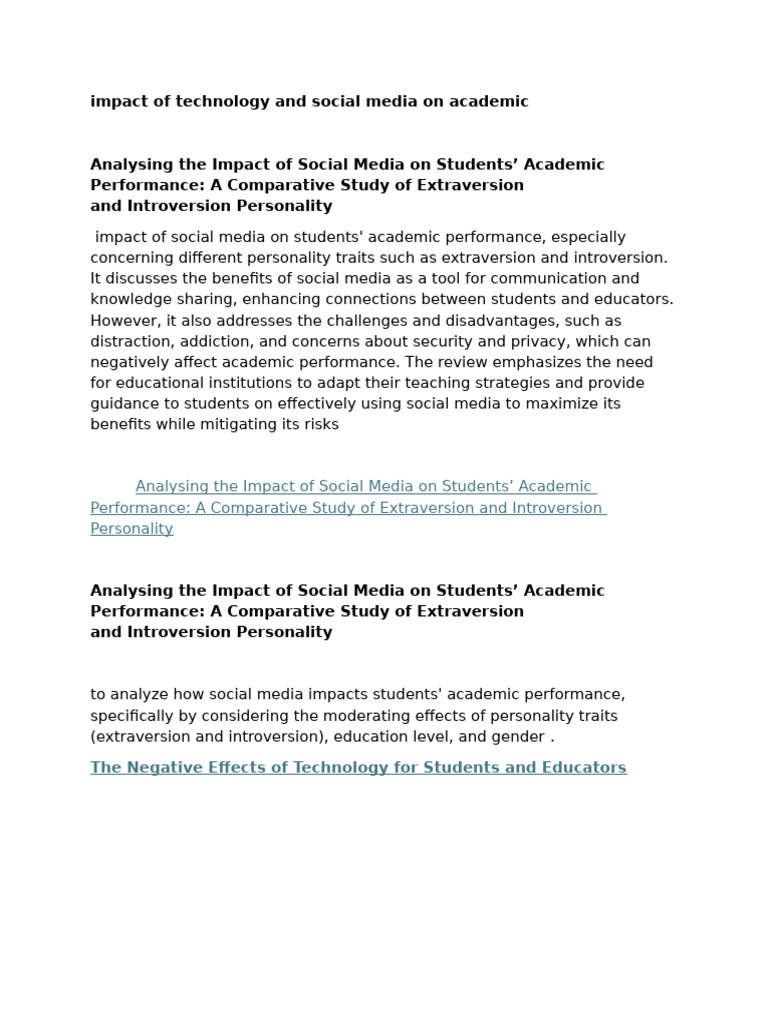 Impact of Technology and Social Media On Academic | PDF