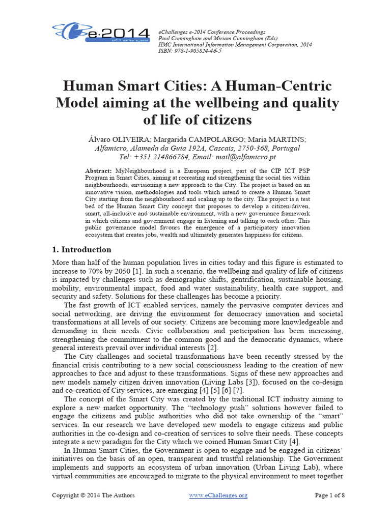 1131 Human Smart Cities - A Human-Centric Model Aiming at The Wellbeing ...
