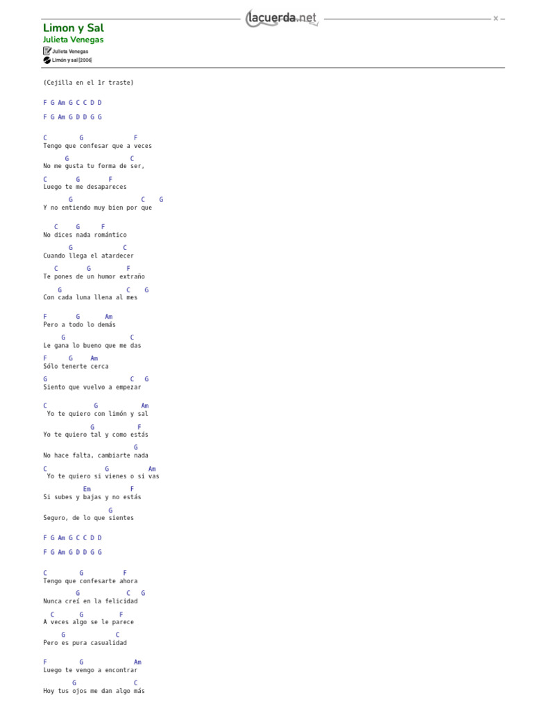 LIMON Y SAL, Julieta Venegas - Acordes | PDF