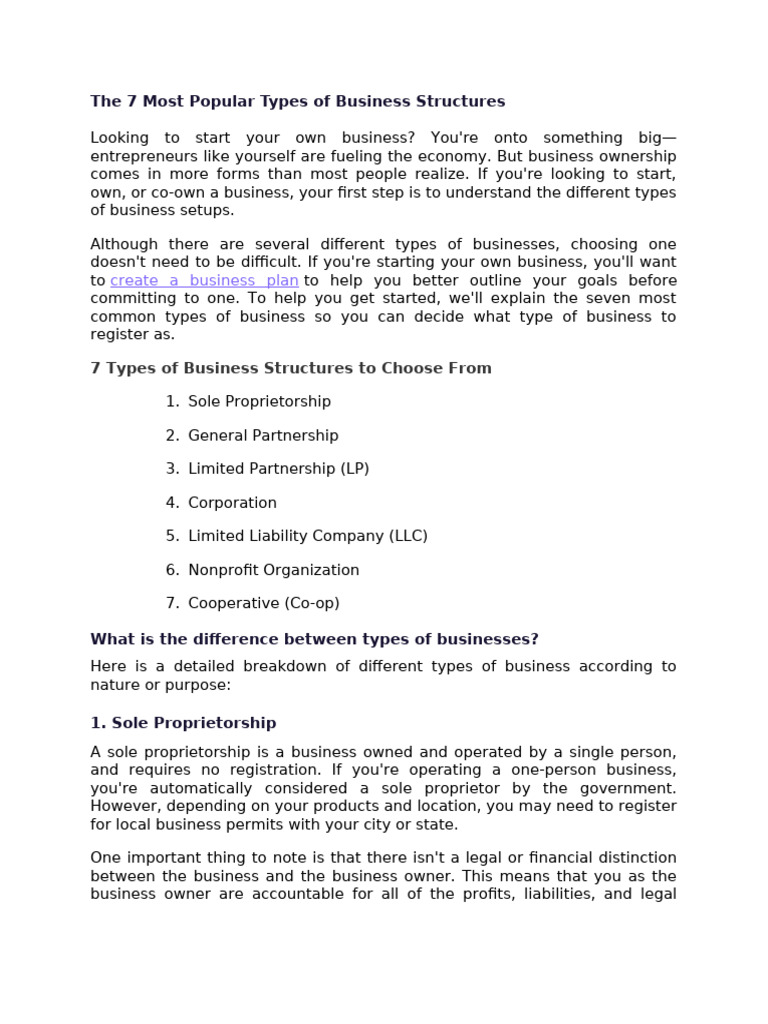 The 7 Most Popular Types of Business Structures | PDF | Limited Liability Company | Partnership