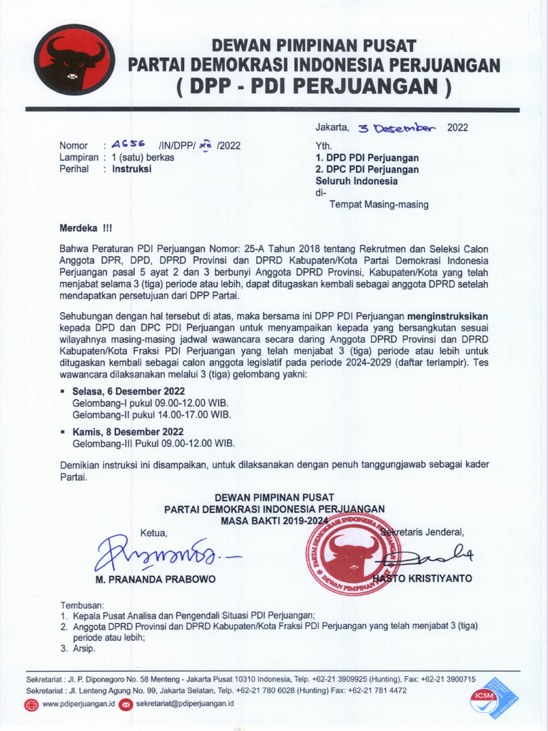 SURAT DPP NO. 4656 PERIHAL INSTRUKSI UNTUK MENGUNDANG CALON ANGGOTA ...