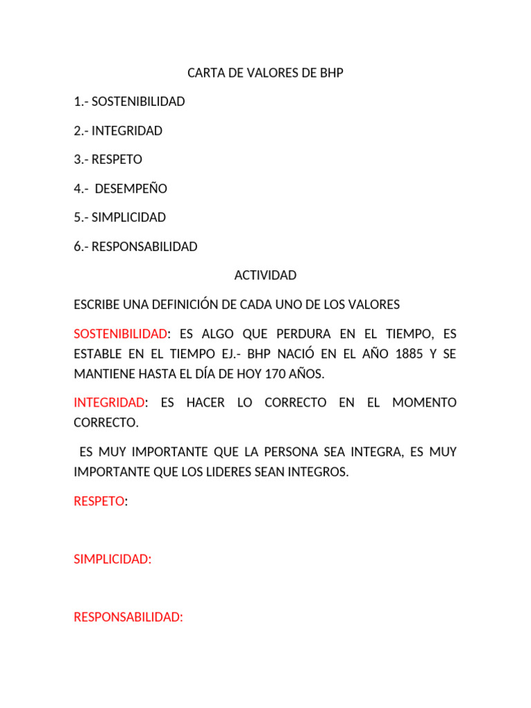 Carta de Valores de BHP | PDF | Riesgo | Valores