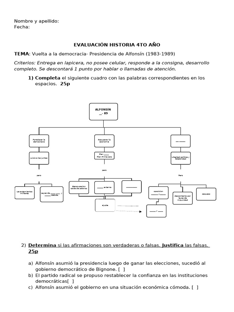 Evaluacion Historia 4to Año | PDF | Argentina
