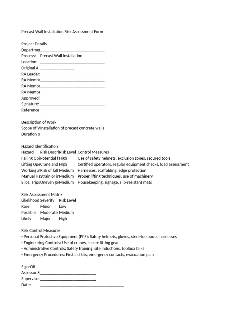 Precast Wall Risk Assessment | PDF