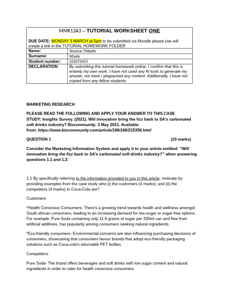 HOMEWORK 1 - Marketing Research | PDF | Soft Drink | Drink