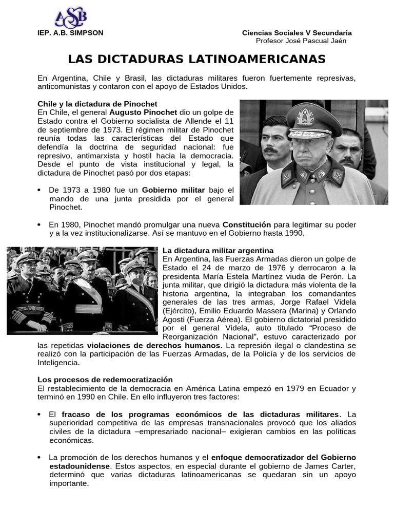 Semana 1 Las Dictaduras de Latinoamerica | PDF | Dictadura | Augusto ...