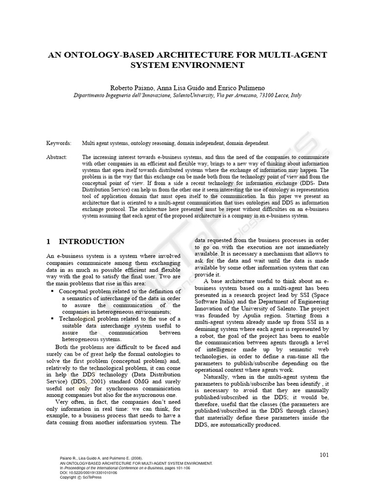 An Ontology-Based Architecture For Multi-Agent System Environment | PDF | Information | System