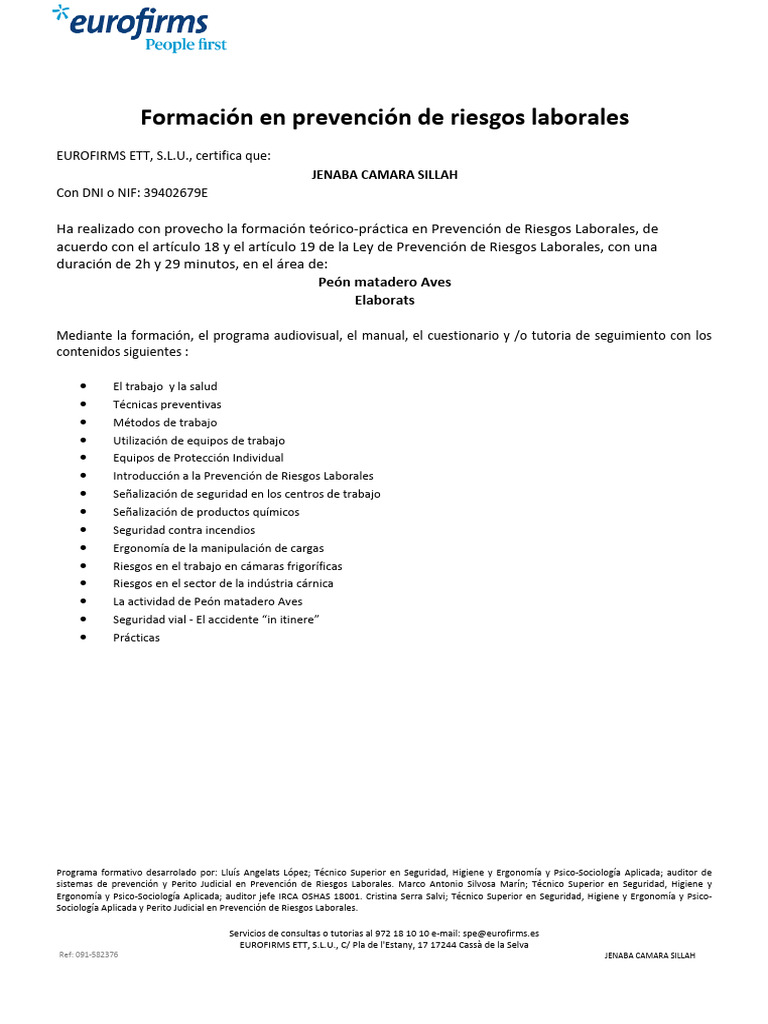 Cformacio 1525926 2742754 0601 | PDF | Riesgo | Las condiciones de trabajo
