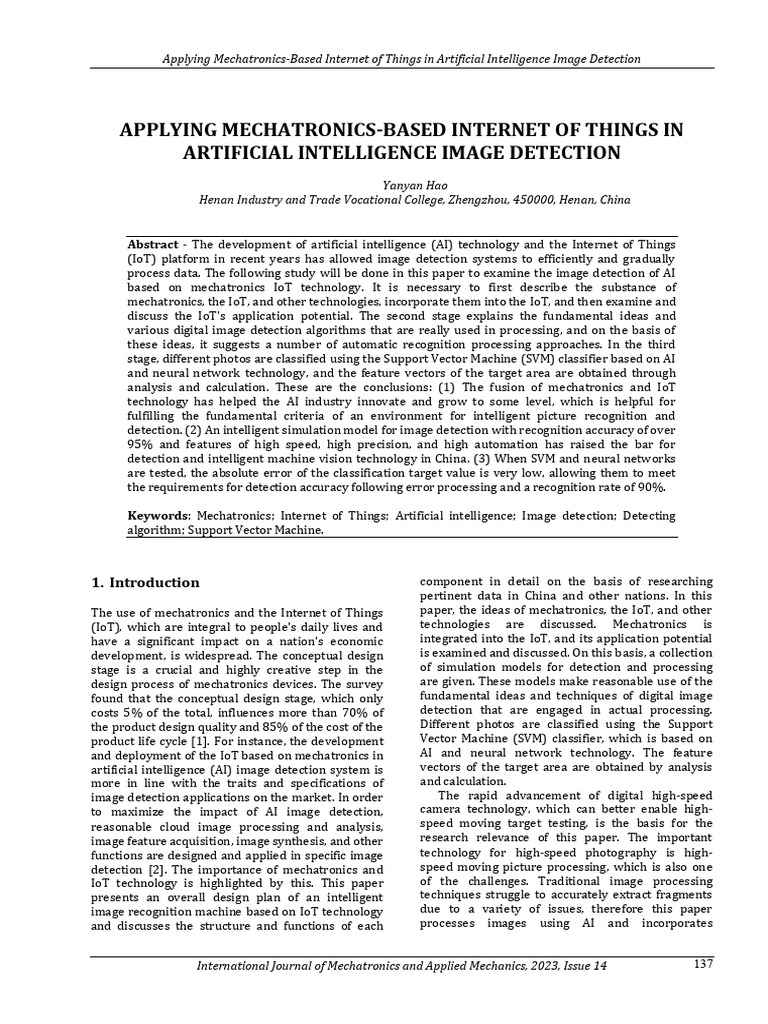 Pag. 137 148 - APPLYING MECHATRONICS BASED INTERNET OF THINGS IN ARTIFICIAL INTELLIGENCE IMAGE ...