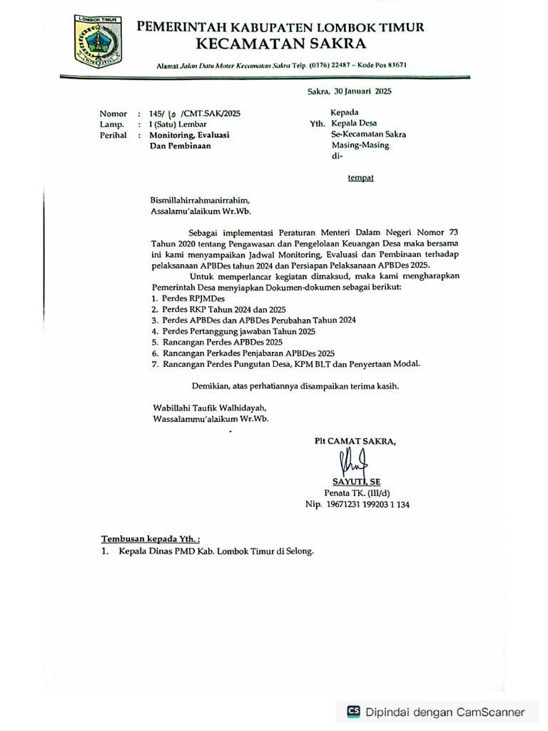 Surat Monev Dan Pembinaan 2025 | PDF