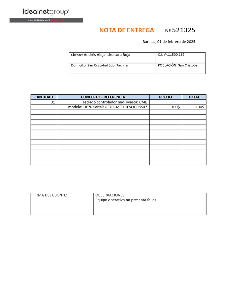 Modelo Nota de Entrega Word | PDF